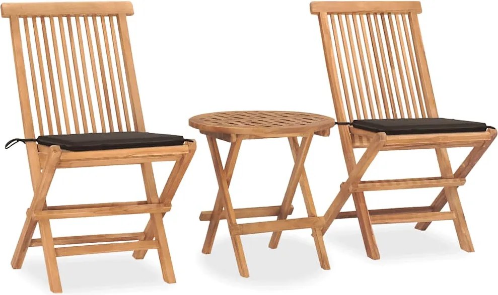 3dílný skládací zahradní jídelní set s poduškou masivní teak 3063179