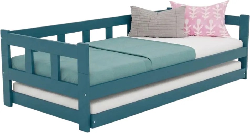 Benlemi Dřevěná jednolůžková postel FENCE 4v1 se zábranou a přistýlkou Zvolte barvu: Petrolejová, Zvolte rozměr: 90x190 cm, Zvolte zábranu: S jednou zábranou vpravo