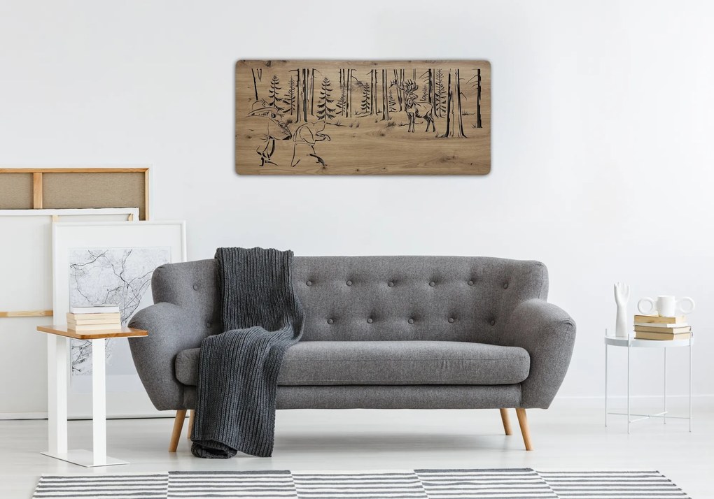 Li-Go "Jelen a myslivec" světelný obraz  230V 110x50cm provedení povrchu: dub světlý