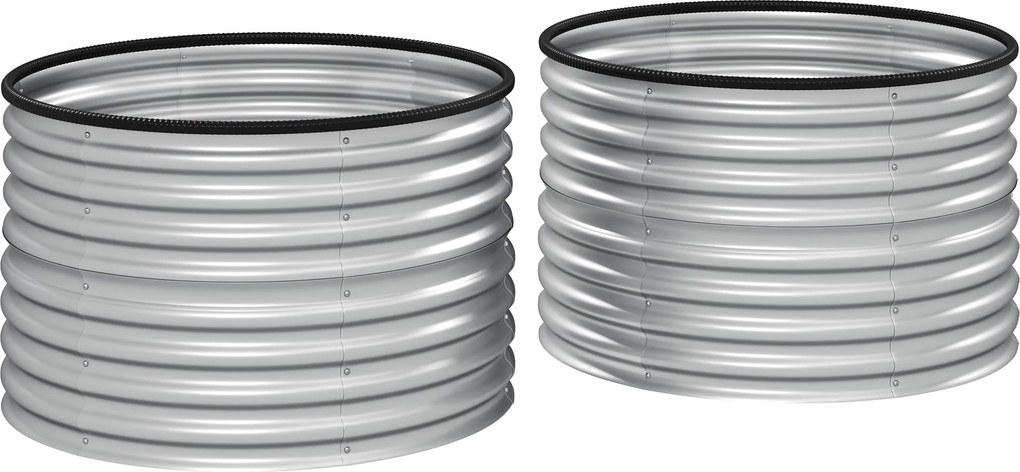 Outsunny Sada 2 vyvýšených květináčů, Elevated Round Planter Kit s otevřeným dnem, gumovými spoilery a pozinkovanou ocelí | Aosom