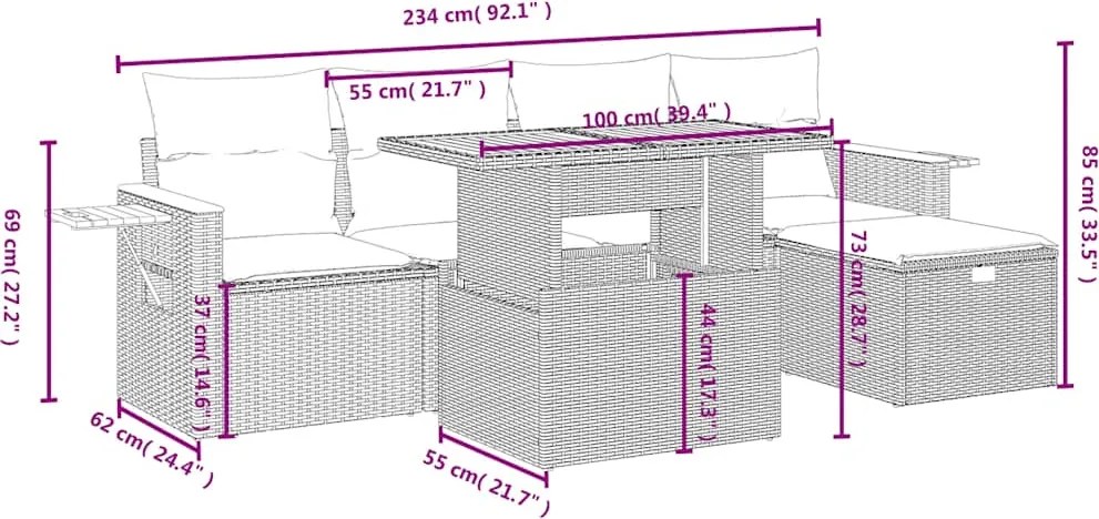 6dílná zahradní sedací souprava s poduškami černá polyratan 3276135
