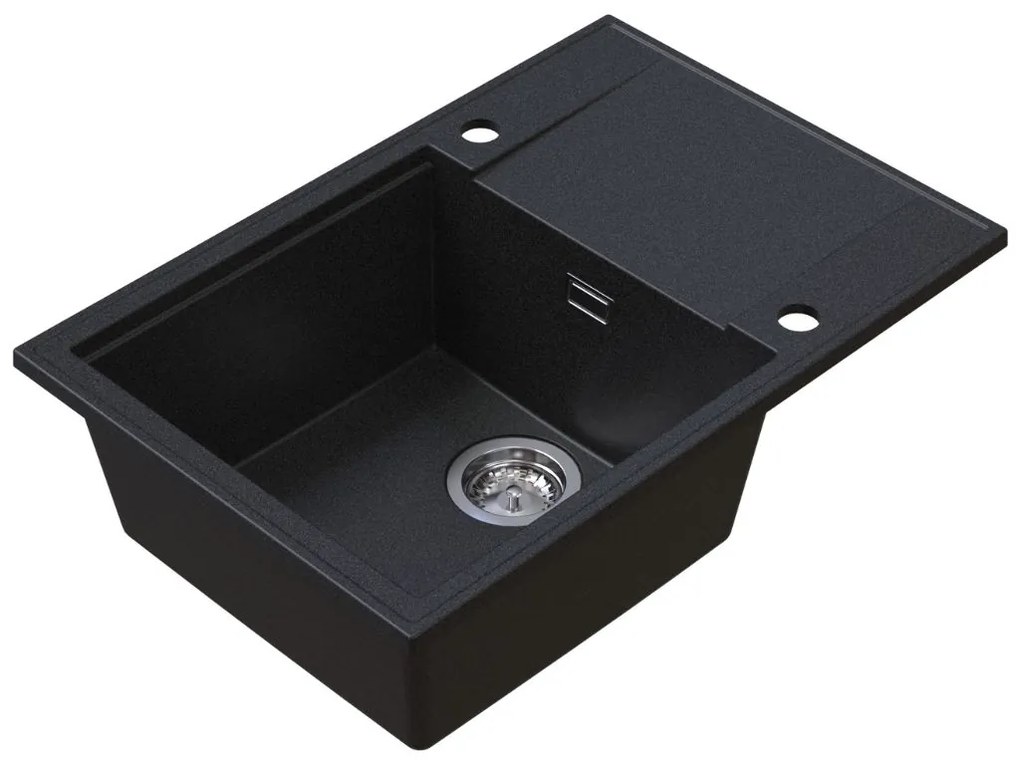 Sink Quality Sink55, kuchyňský granitový dřez 680x460x215 mm + chromový sifon, grafitová, SKQ-SINK.G.1KDO.X