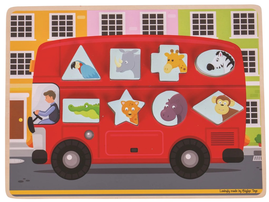 Bigjigs Toys Vkládací puzzle autobus se zvířátky