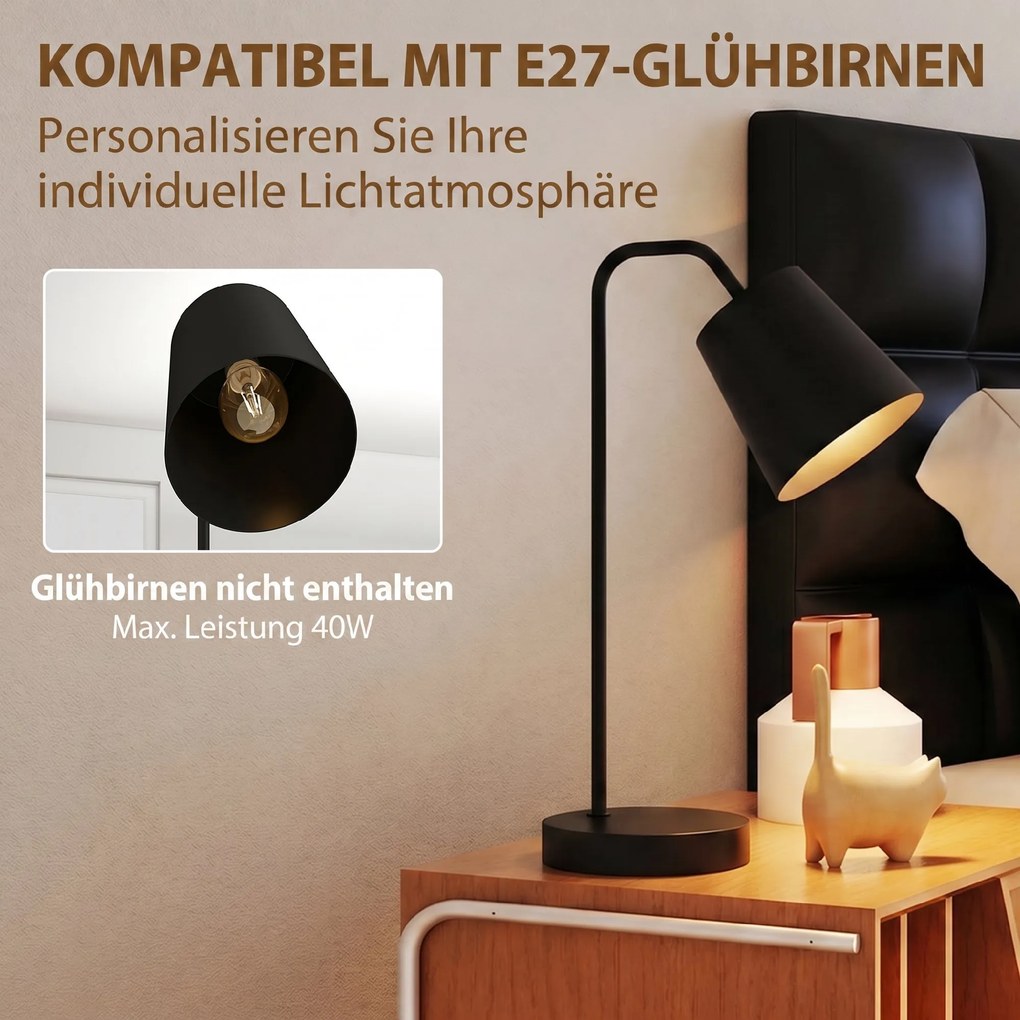 HOMCOM Sada stolních lamp, 2 kusy, moderní lampy s USB-A USB-C připojením pro ložnici, obývací pokoj a kancelář, černé