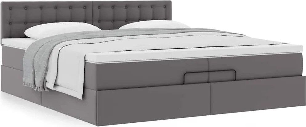 Osmanský rám postele s matrací šedá 200x200cm umělá kůže 3311326