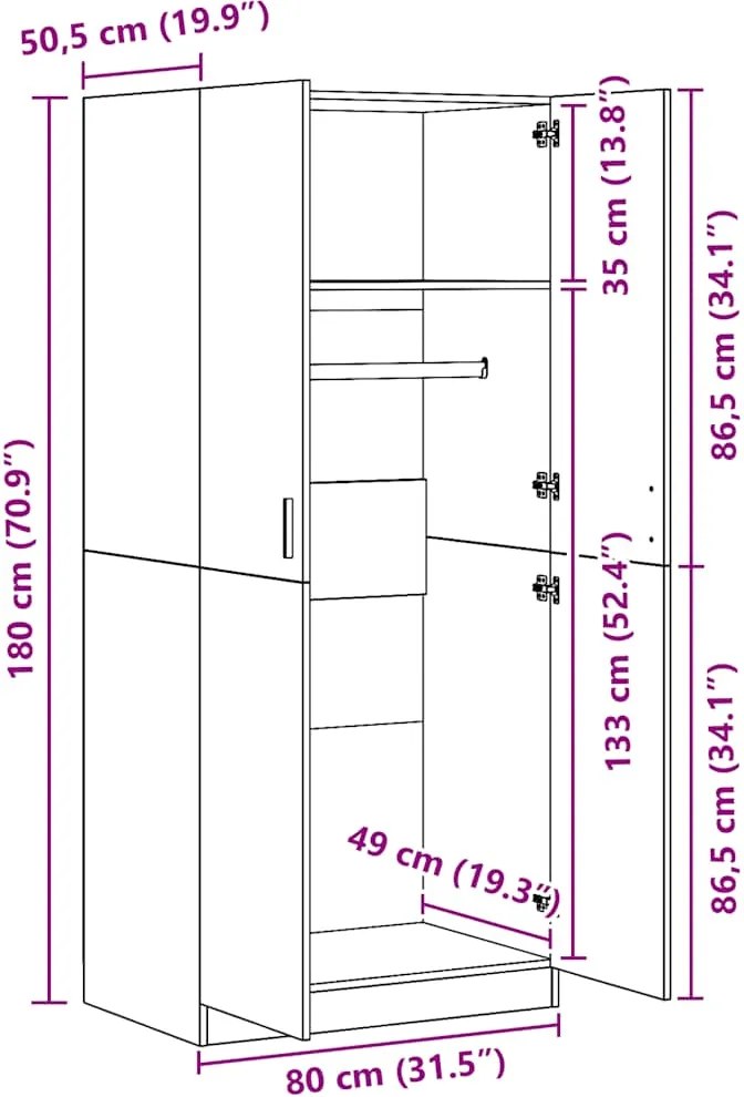 vidaXL Marketos Šatní skříň betonově šedá 80 x 52 x 180 cm kompozitní dřevo