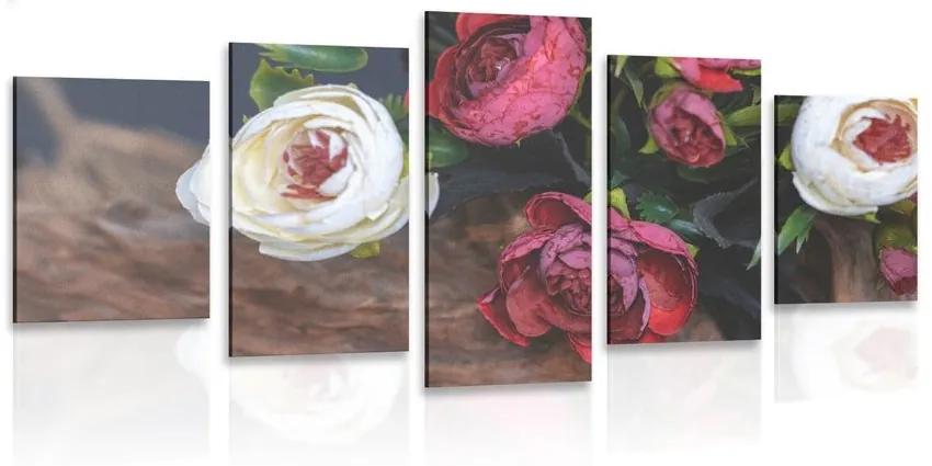 5-dílný obraz květinové vinobraní - 200x100 cm