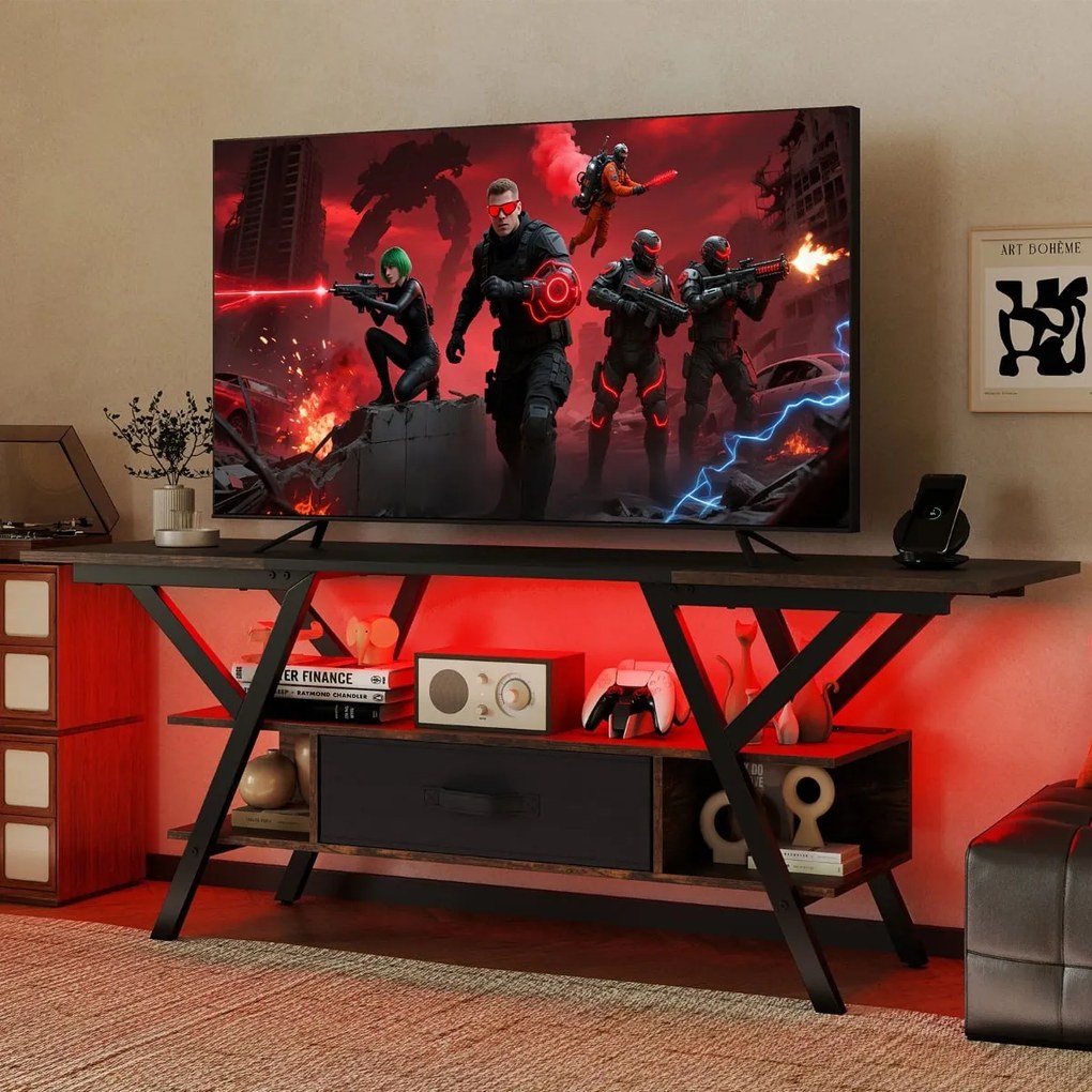 Costway Televizní stojan pro 65 palcový televizor 3 Tier Entertainment – hnědý