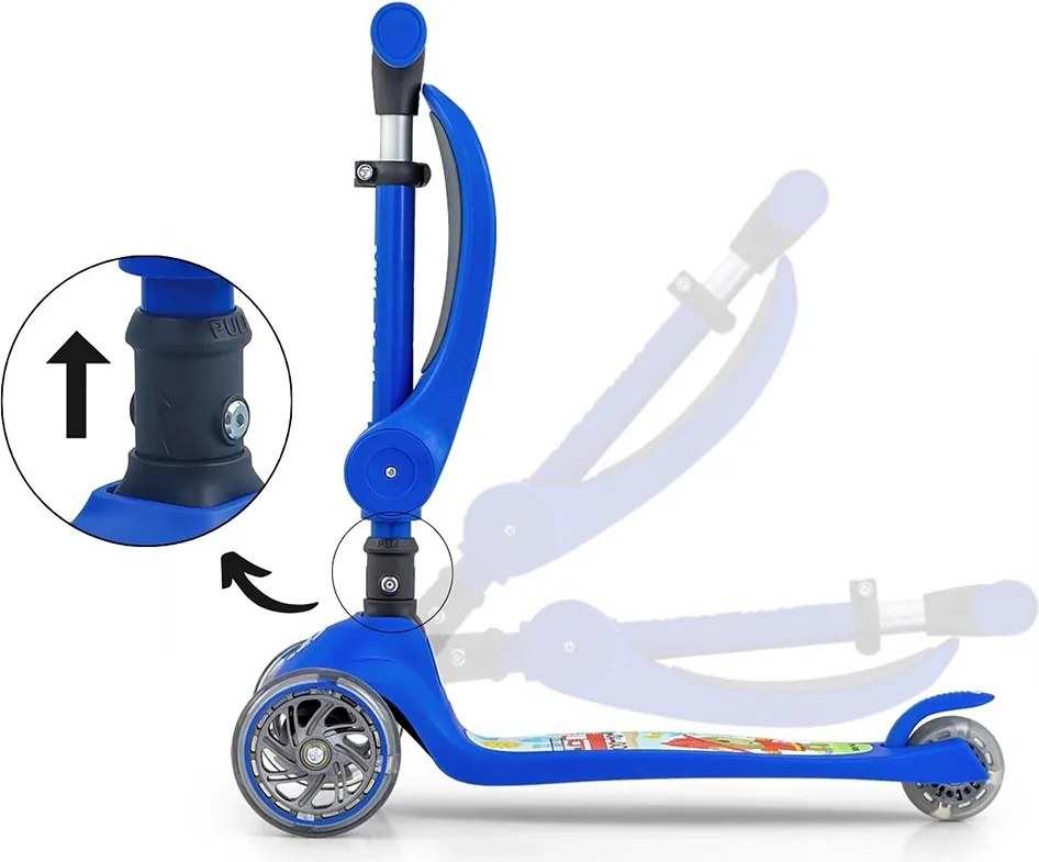 Tříkolová balanční koloběžka-scooter se sedátkem FUZZY Milly Mally blue