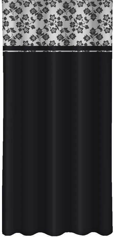 Černý dekorativní závěs s potiskem grafitových květů Šířka: 160 cm | Délka: 250 cm