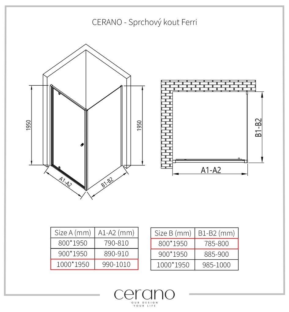 CERANO - Sprchový kout Ferri L/P - chrom, transparentní sklo - 100x80 cm - křídlový