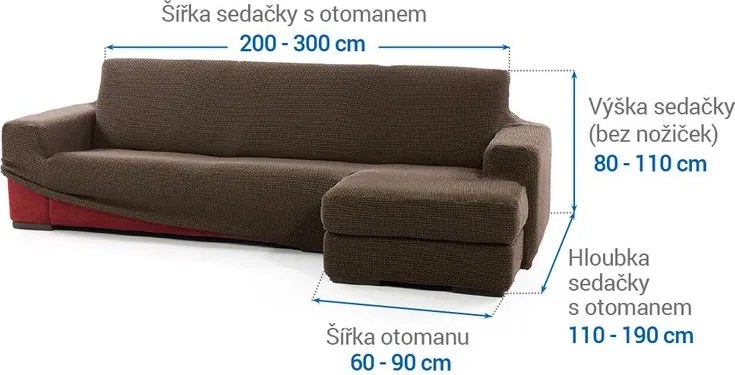 Super strečové potahy NIAGARA tabáková sedačka s otomanem vpravo (š. 200 - 300 cm)