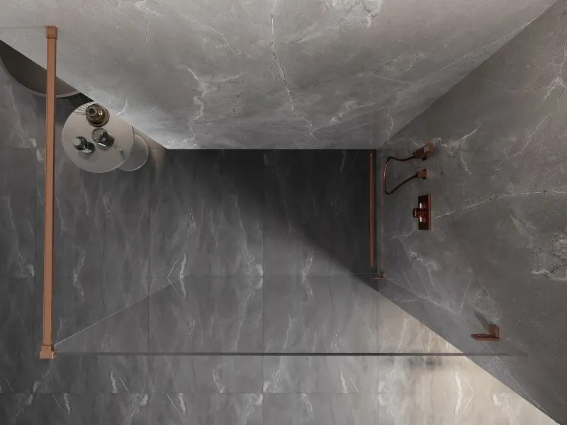 Mexen Lunar sprchová stěna Walk-in pravá 50 x 200 cm, transparentní 8 mm, kartáčovaná měď - 830-050-000-65-00-P