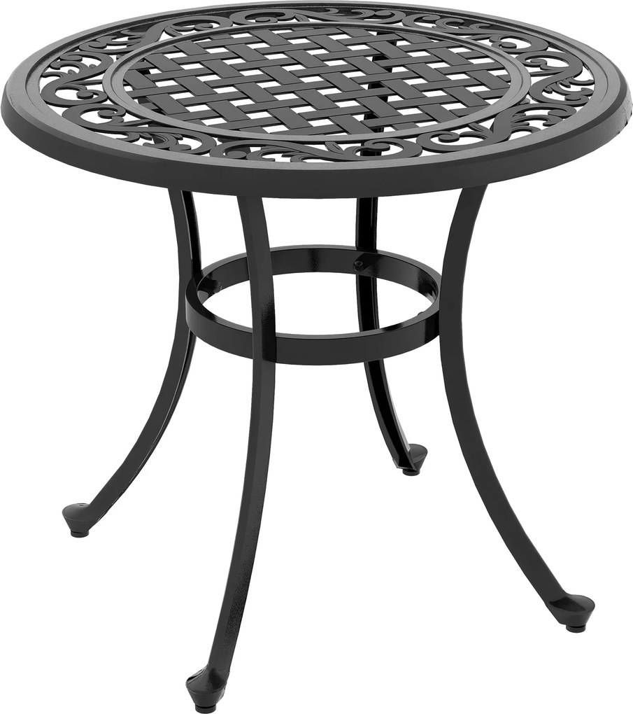 Outsunny Boční Stolek, Zahradní Stolek, Patio Stolek s Hliníkovým Rámem, Kavový Stolek s Nosností až 50 kg pro Zahradu a Balkon, Černý, 60 x 60 x 53 c