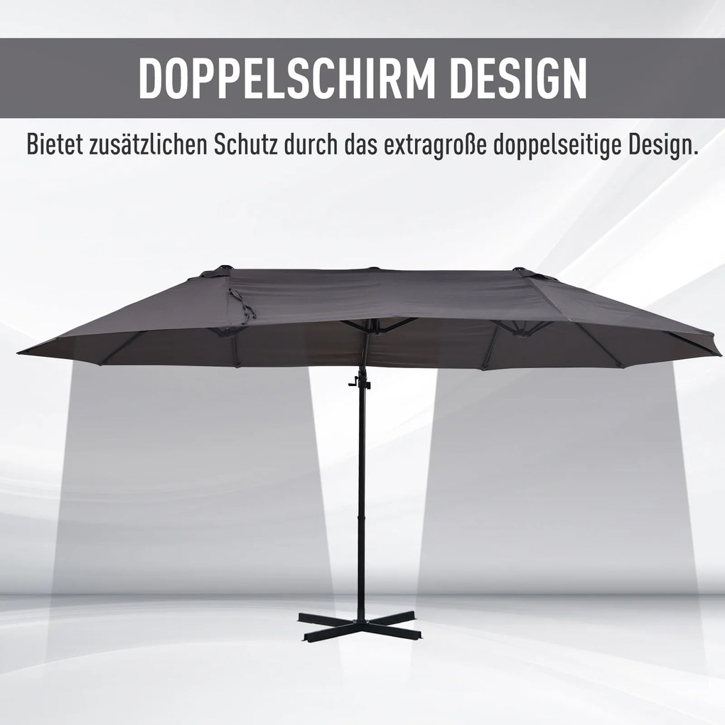 Outsunny dvojitý slunečník konzolový slunečník s kličkou Nastavitelný zahradní slunečník Slunečník kovový Tmavě šedá 440 x 270 x 250 cm | Aosom