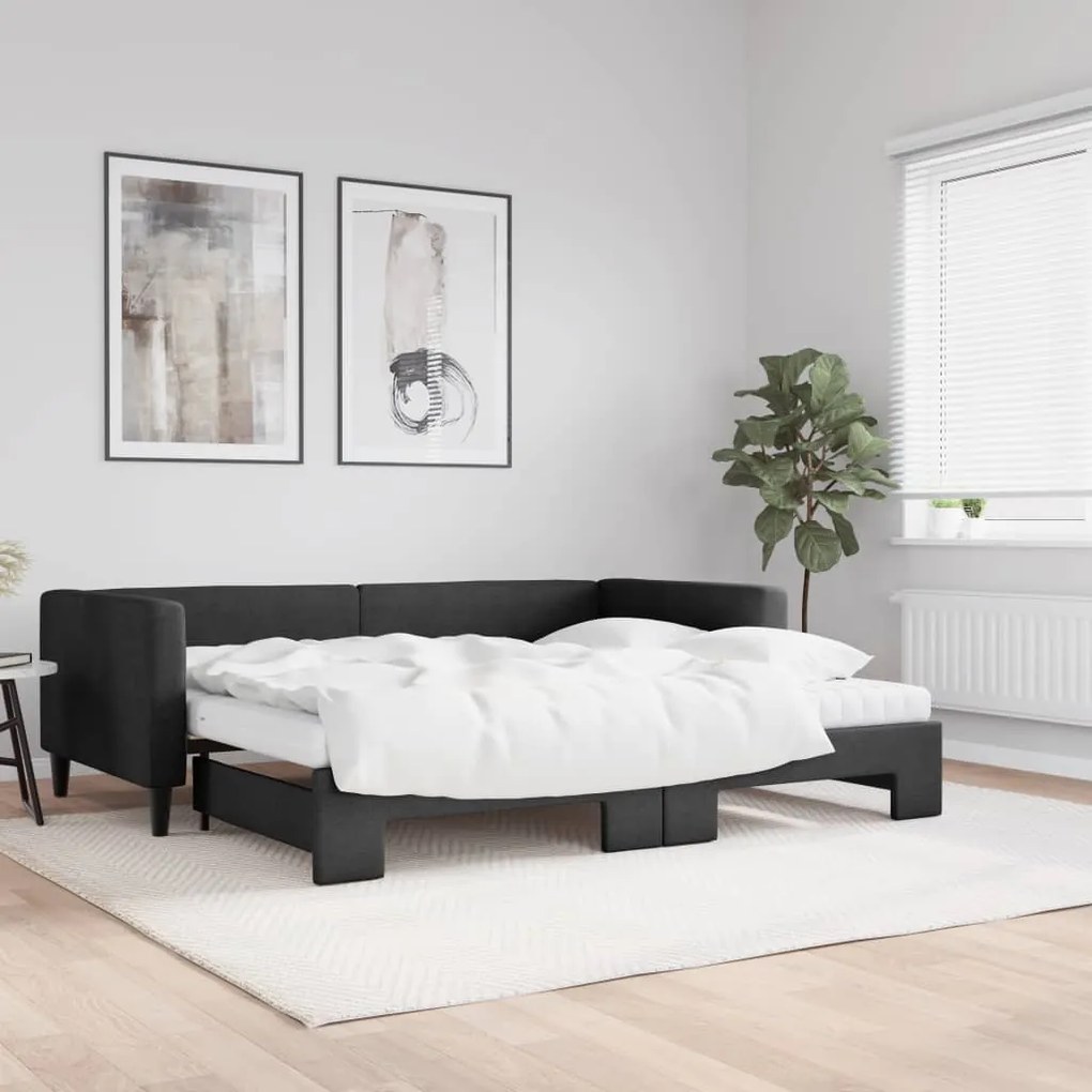 Válenda s přistýlkou a matracemi černá 90 x 190 cm textil 3196608