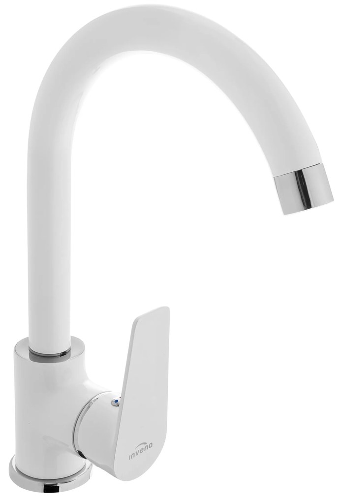 Invena Dokos, dřezová baterie s otočným ramenem, bílá-chrom, INV-BZ-19-002-V