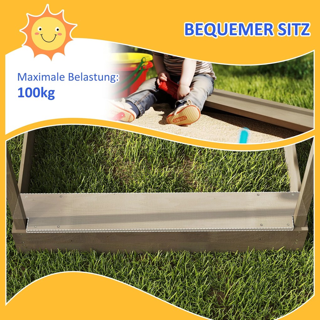 Outsunny Pískoviště s ochranou proti slunečnímu záření, design domečku na hraní, se sadou hraček, opracované masivní dřevo, 124 x 116 x 146 cm, šedá …