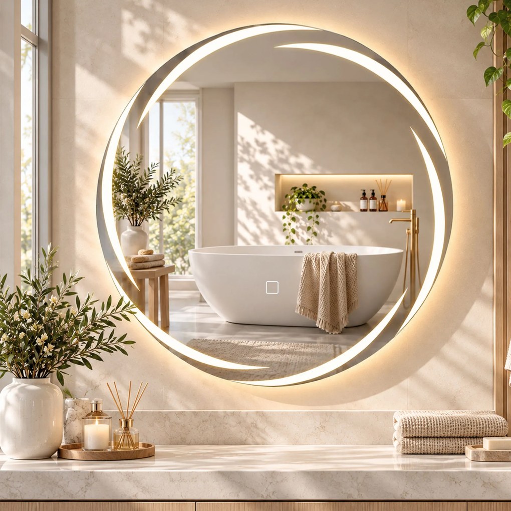 HOMCOM kulaté LED koupelnové zrcadlo Ø 60 cm, stmívatelné