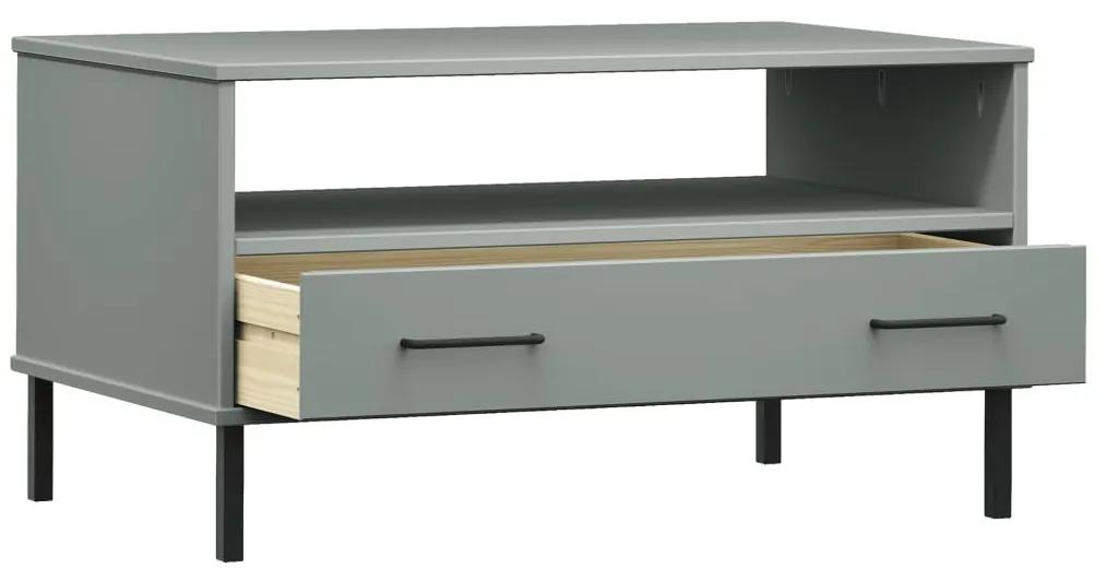 Konferenční stolek Oslo II s kovovými nohami - masivní borové dřevo | šedý