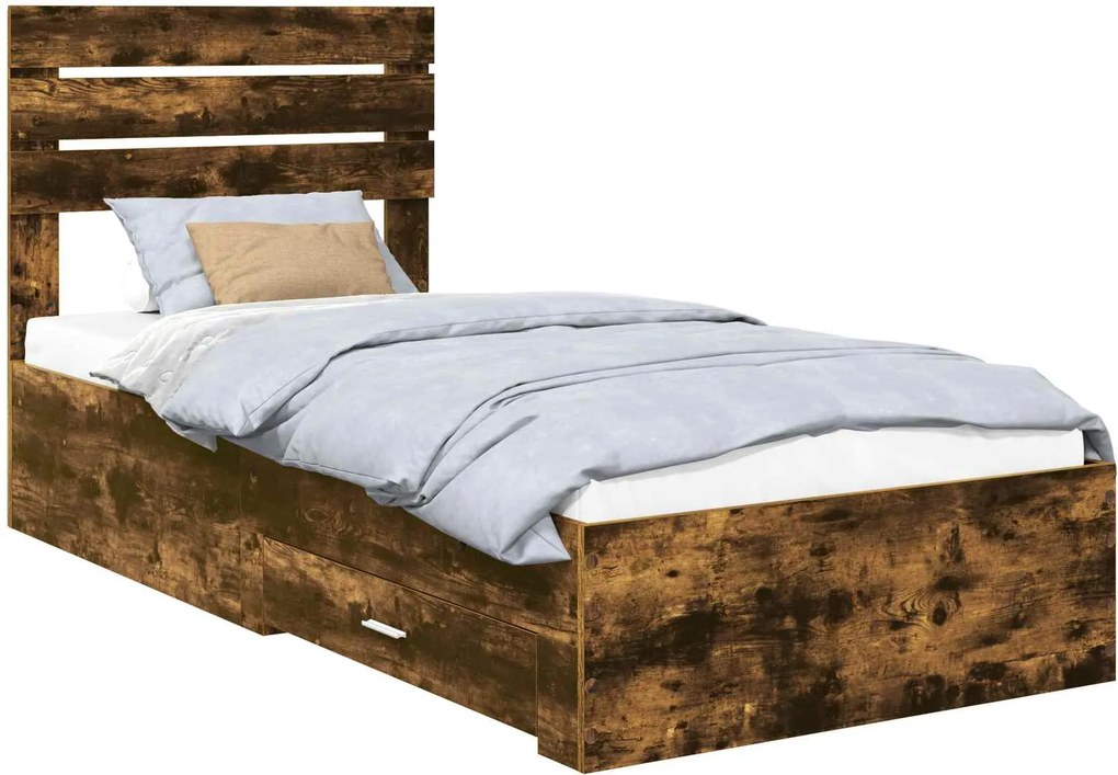 Rám postele s čelo Kouřový dub 100 x 200 cm Kompozitní dřevo 3411679