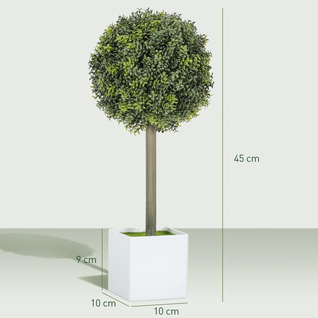 HOMCOM Sada 2 ks umělých tvarovaných buxusových koulí 45 cm, umělá rostlina, plastová umělá rostlina v květináči