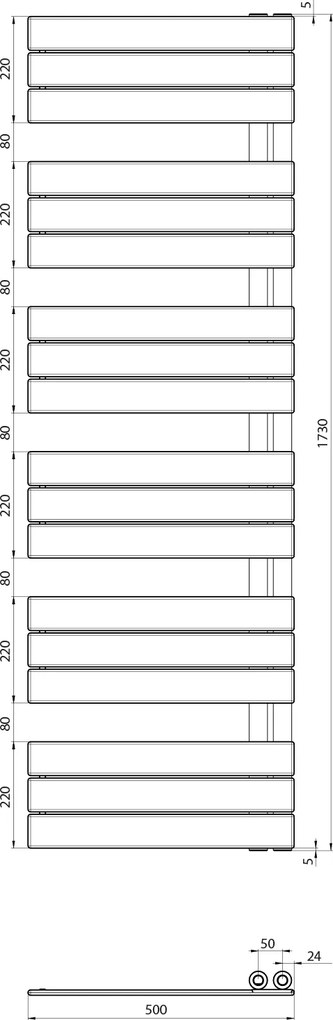 Aqualine Mythos otopné těleso rovné boční připojení 500 x 1730 mm černá mat LLM517B