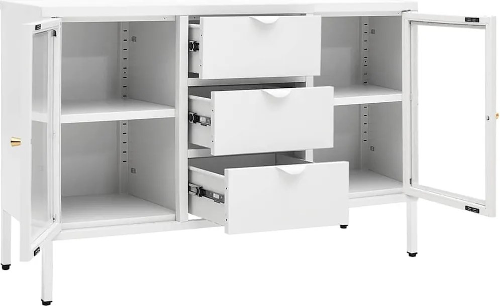 Příborník bílý 105 x 35 x 70 cm ocel a tvrzené sklo 336077