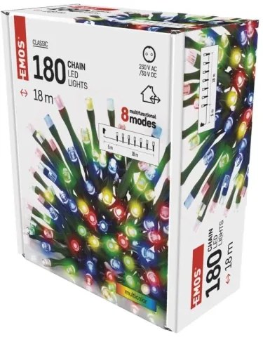 Vánoční osvětlení EMOS D4AM09 ZY1452 180LED řetěz 18m multicolor 8 programů svícení