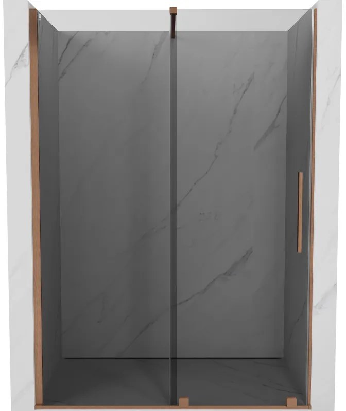 Mexen Velar, posuvné sprchové dveře do otvoru 150 cm, 8mm šedé sklo, měděná matná, 871-150-000-41-65