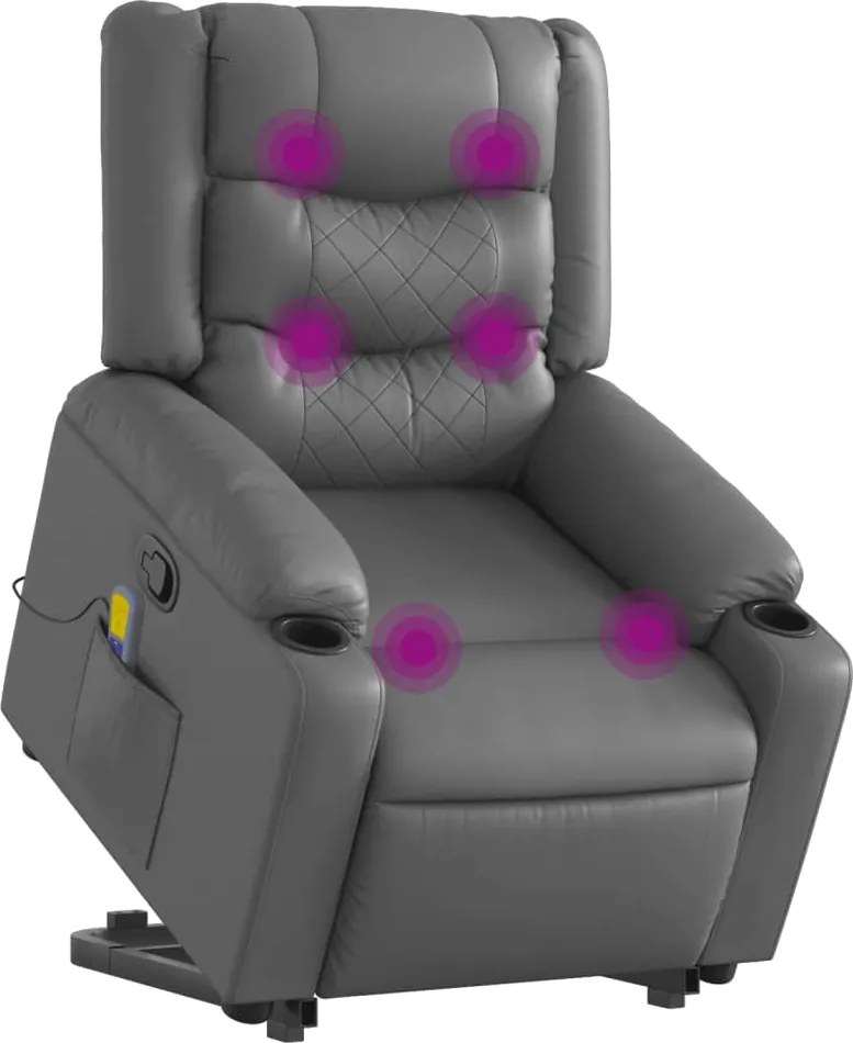 Zvedací masážní polohovací křeslo šedé umělá kůže 3206558