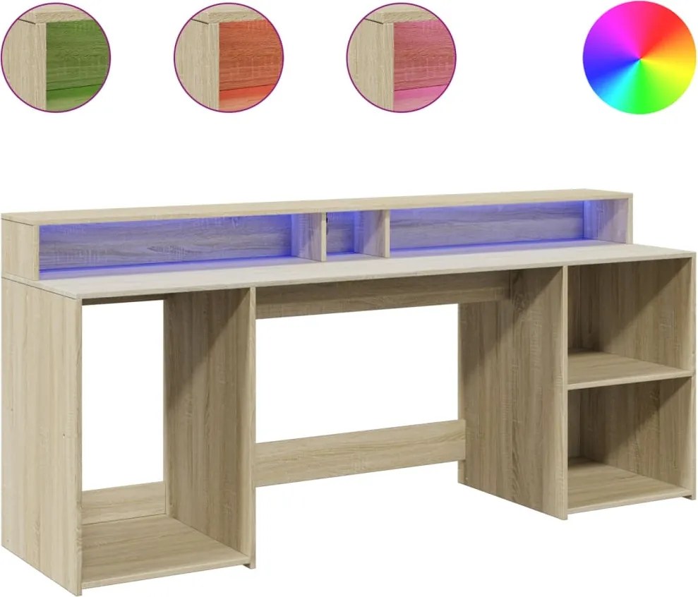 Psací stůl s LED dub sonoma 200 x 55 x 91 cm kompozitní dřevo 3309440