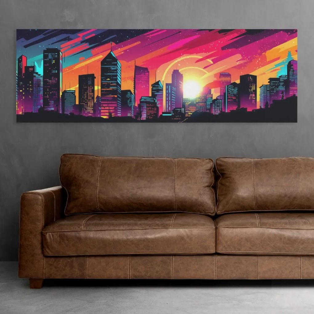 Obraz na plátně - Moderní město s mrakodrapy Pop Art FeelHappy.cz Velikost obrazu: 120 x 40 cm