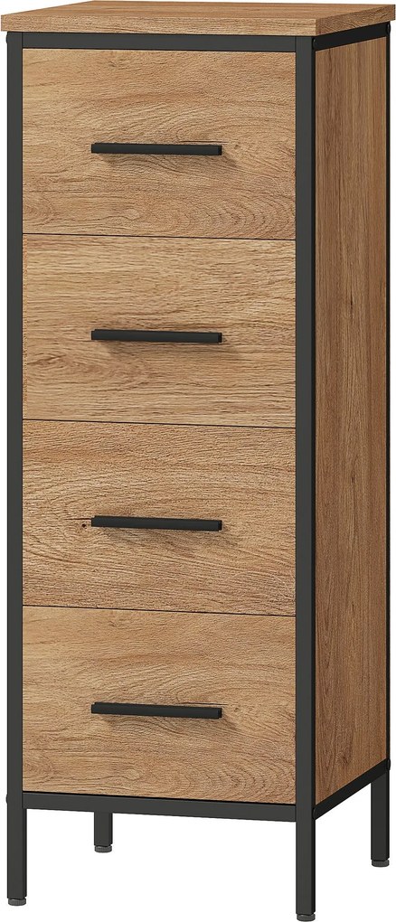 HOMCOM Úzká koupelnová skříňka s 4 zásuvkami a ocelovým rámem 30x30x82 cm Dub