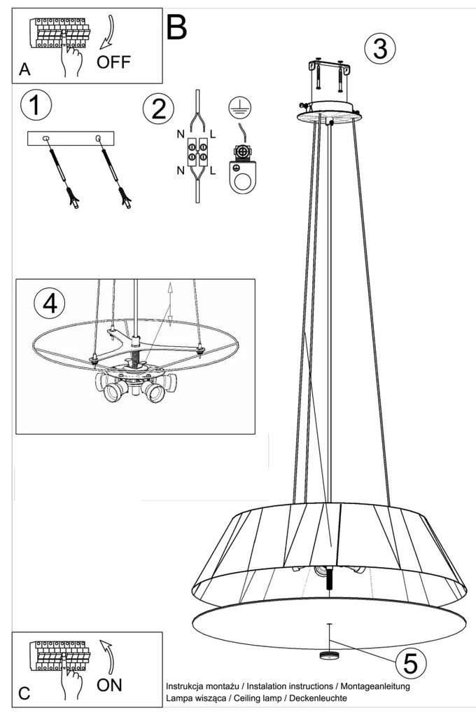 Závěsné svítidlo Vega, 1x černé textilní stínítko, (bílé sklo), (fi 60 cm)