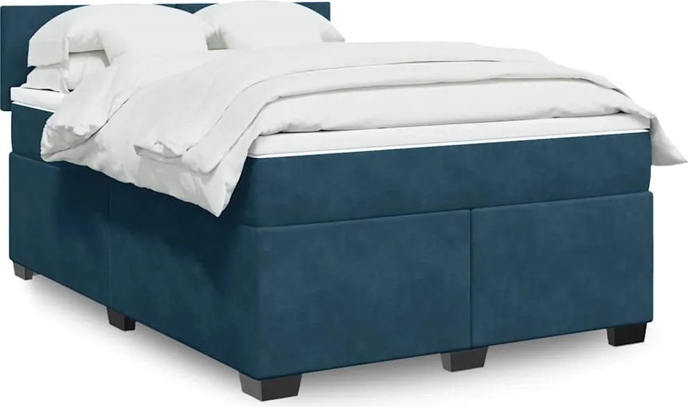 Box spring postel s matrací modrá 140 x 200 cm samet 3288628