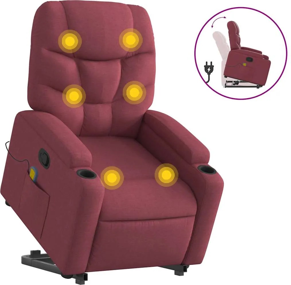 Zvedací masážní polohovací křeslo vínové textil 3204611