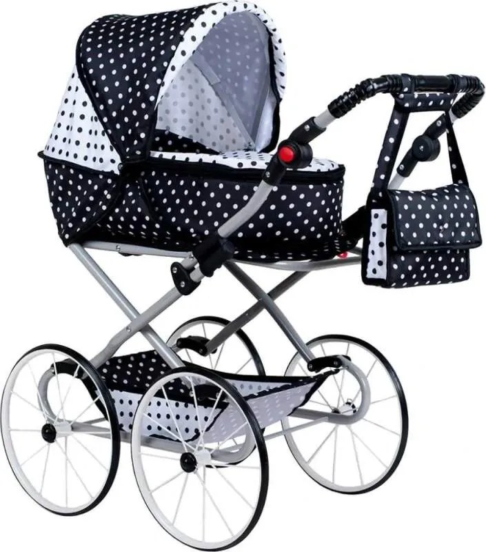 Dětský Retro kočárek pro panenky 2v1 New Baby Natálka bílo-černý