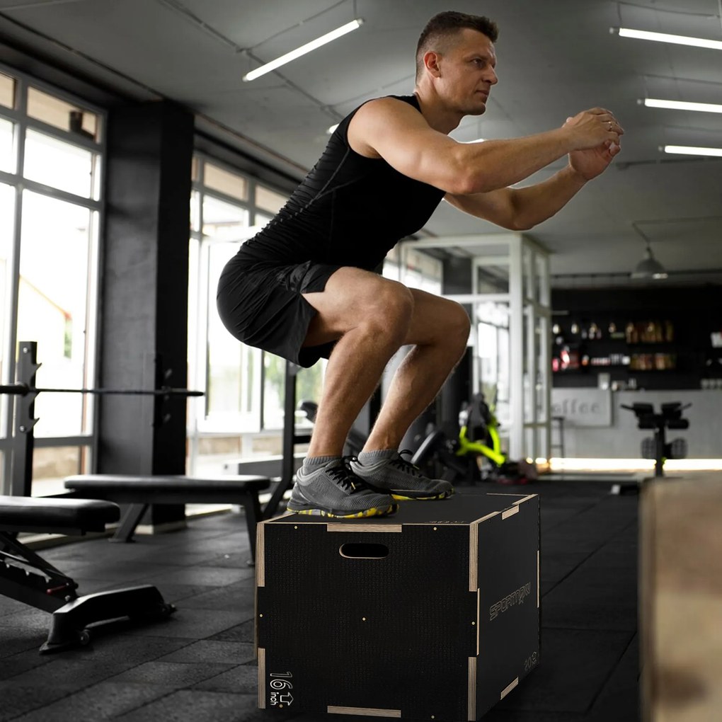 SPORTNOW Plyo box/jump box, robustní, 61 x 51 x 41 cm, černý, rukojeť 10x3,5 cm, do 120 kg