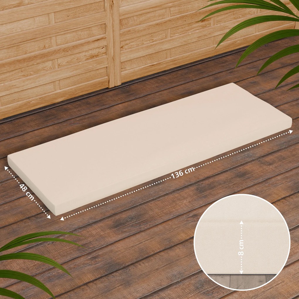 Teaková lavice Daxon s sedací polštář 150 cm – krémová