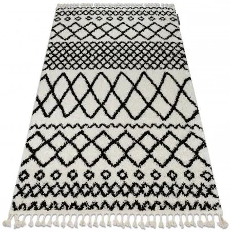 koberec BERBER SAFI N9040, bílo černý střapce, Maroko Shaggy velikost 140x190 cm | krásné koberce cz
