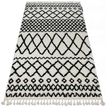 Koberec BERBER SAFI N9040, bílo-černý - střapce, Maroko Shaggy