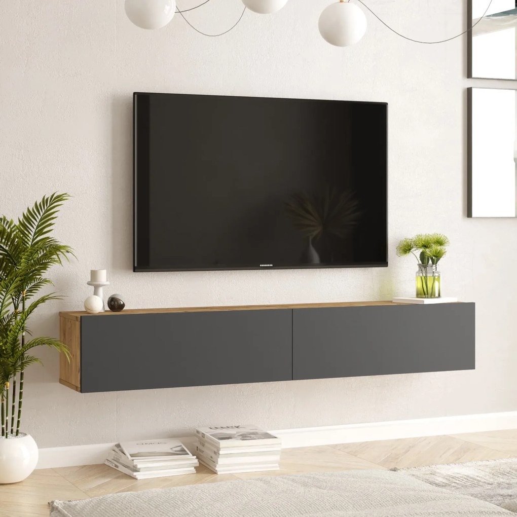 KALUNE DESIGN dřevěný TV stolek FRAM šedý 29,6x180 cm 956LCS1612