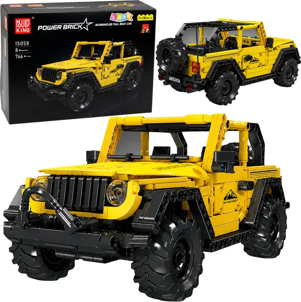 LEAN Toys Stavebnicové kostky – terénní auto Wrangler, žluté, 746 dílů