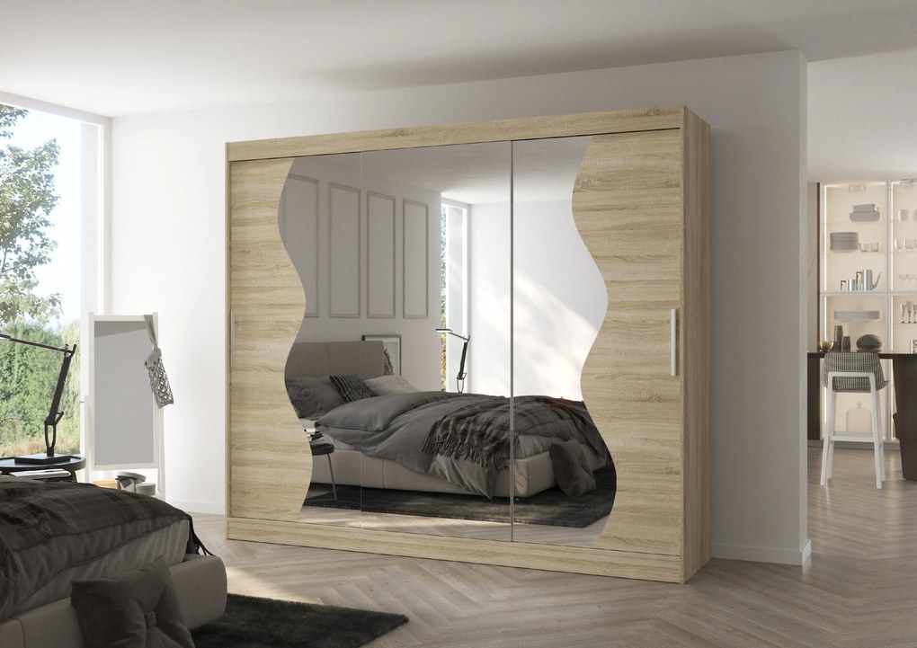 ADRK Furniture Skříň s posuvnými dveřmi a zrcadlem SHARON 250 ADRK-SW-SHA-S-250
