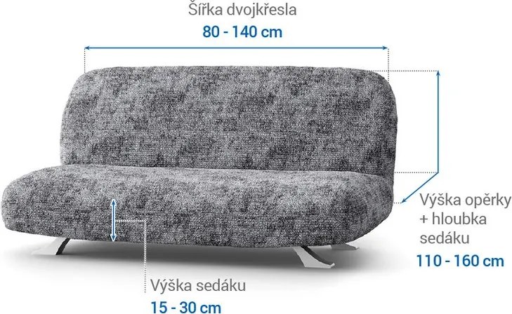 Bielastické potahy MARMO šedé dvojkřeslo s dřevěnými rukojeťmi (š. 80 -140 cm)