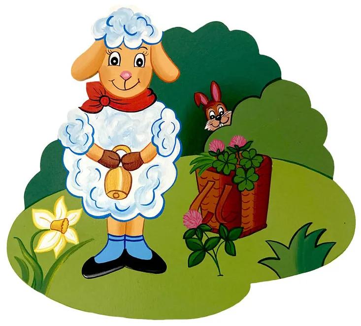 Dětská nástěnná dekorace ze dřeva ovečka na paloučku