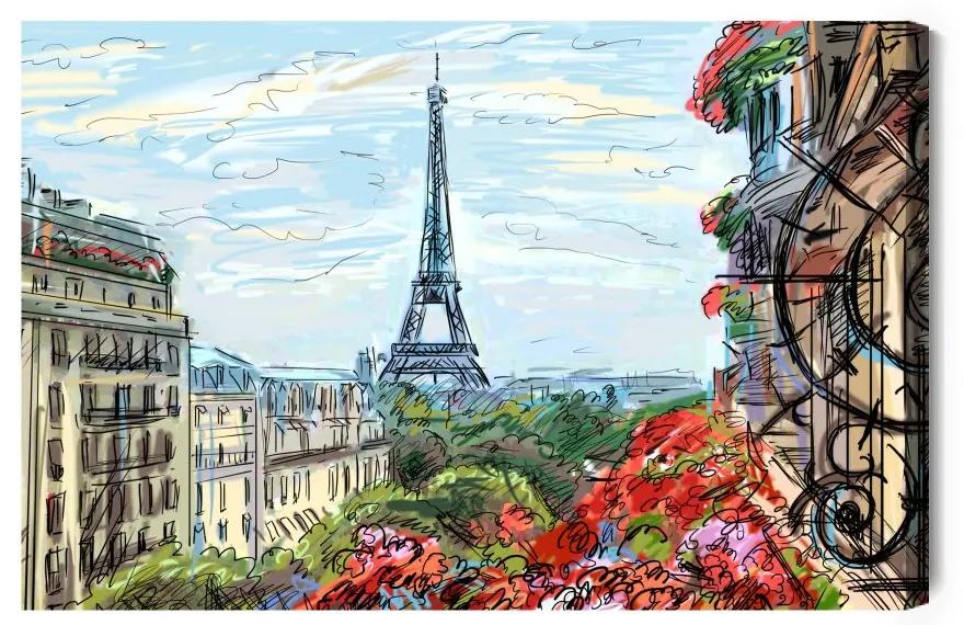 Obraz Paříž Jako Nakreslená Nedostatek Nedostatek Přírodní plátno 30x20