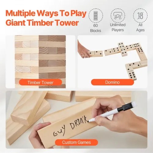 Hračka Tumbling Timber hračka 60 bloků Giant Tumble Věž Blocks Hra Taška