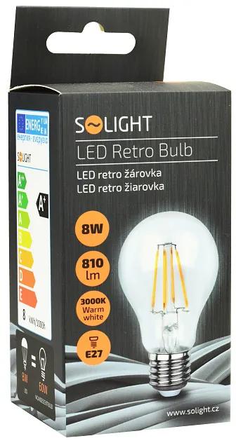 LED žárovka retro, klasický tvar, 8W, E27, 3000K, 360°, 810lm – 8592718019532